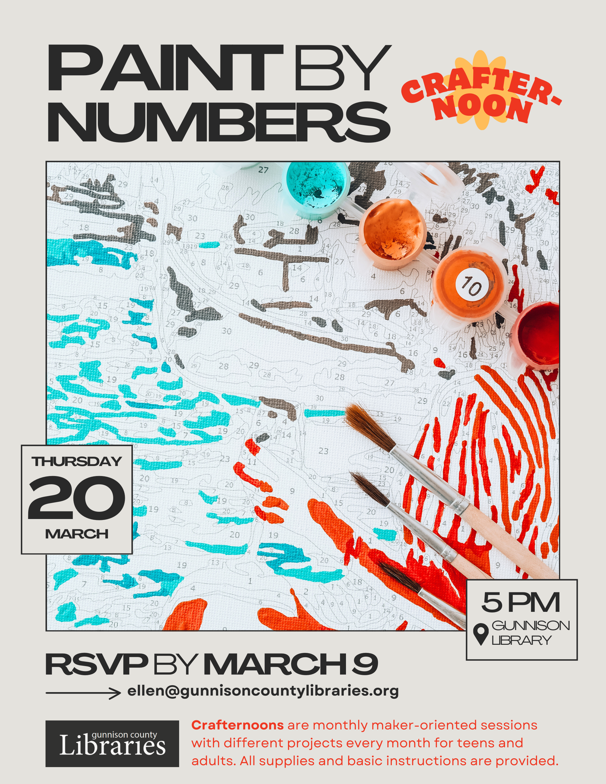 March 2025 Crafternoon: Paint by Numbers - Gunnison County Library